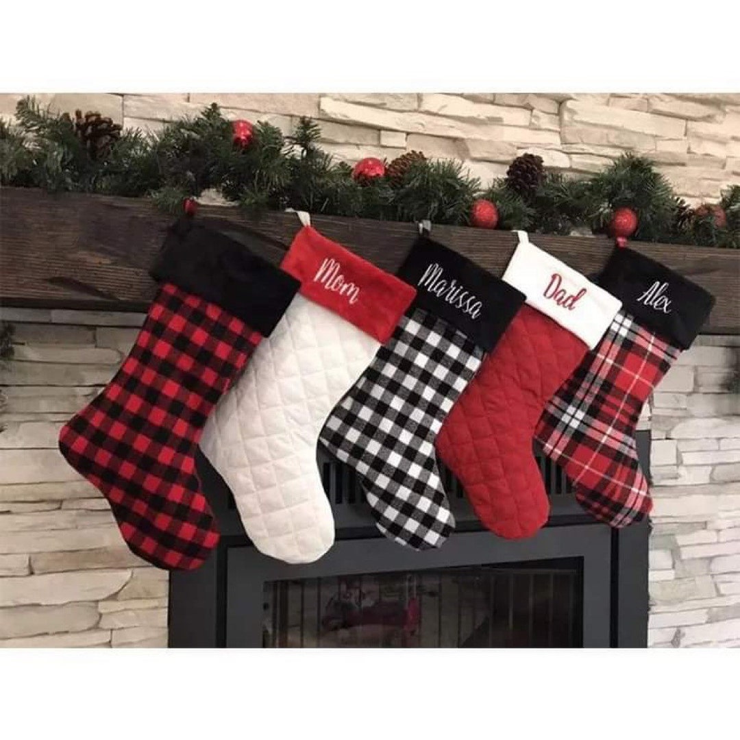 Personalized Embroidered Christmas Stocking Red Black White Monogram ...