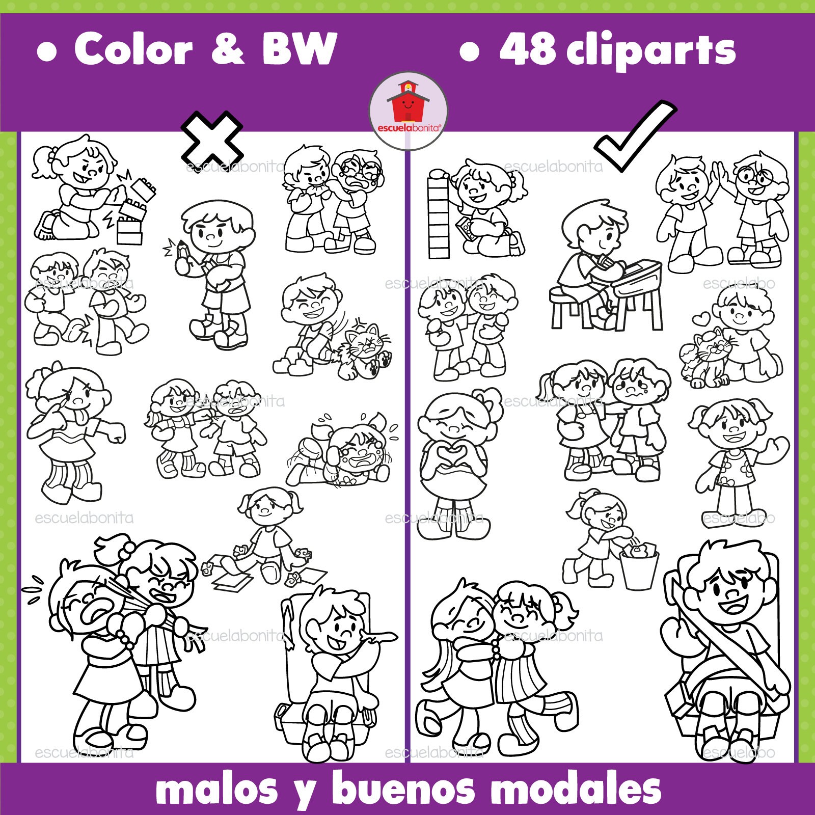 Positive & Negative Behavior CLIPARTS Buenos Y Malos Modales - Etsy