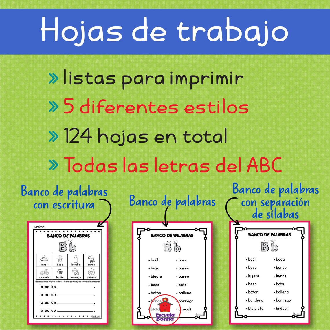 BANCO DE PALABRAS Con El Abecedario / Spanish Word List - Etsy