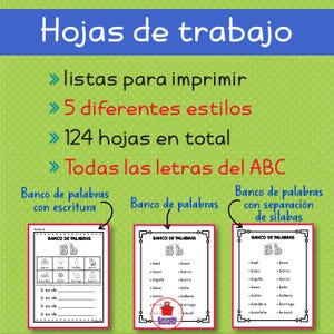 BANCO DE PALABRAS Con El Abecedario / Spanish Word List - Etsy