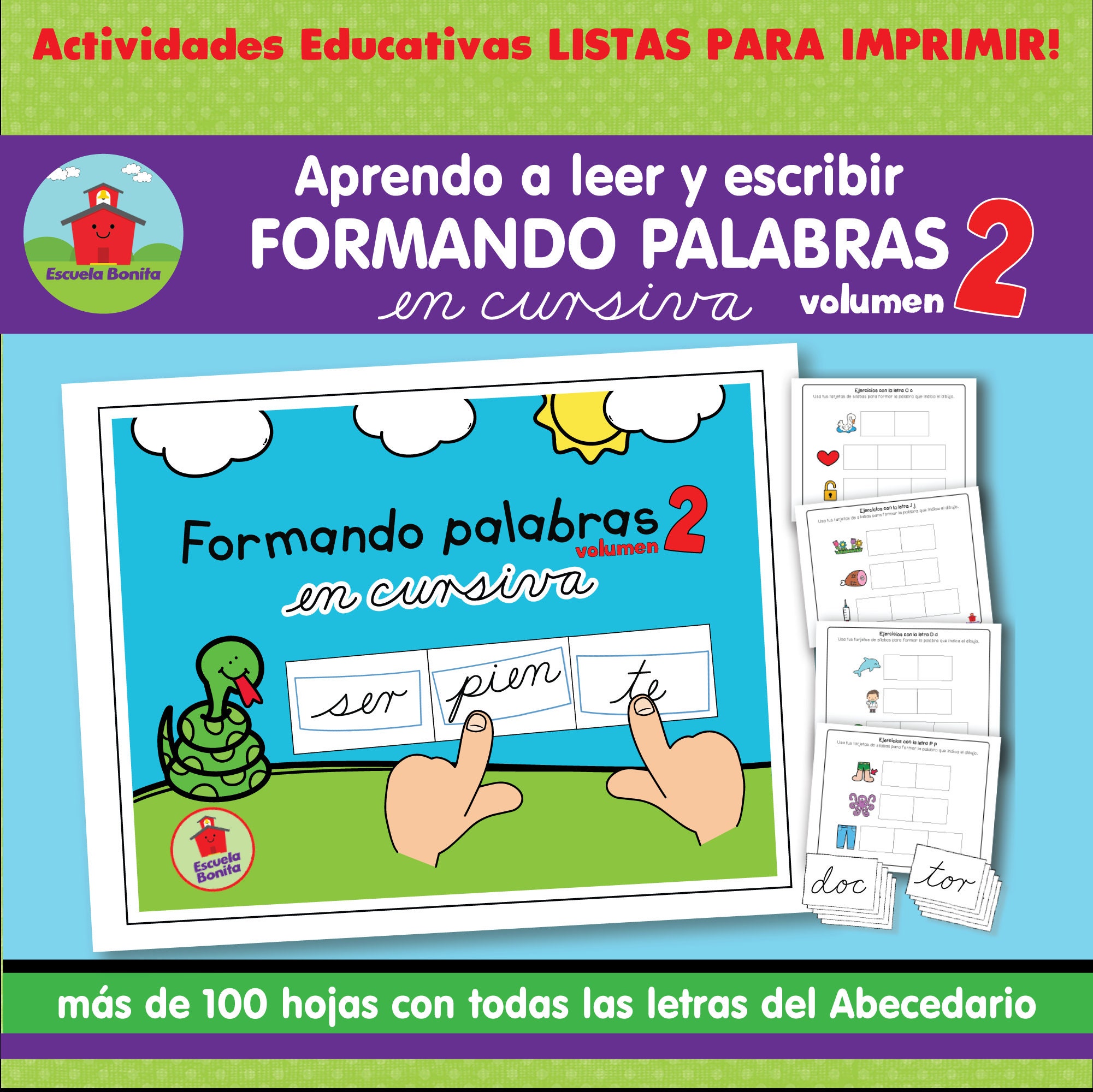 Aprendo a Leer Y Escribir FORMANDO PALABRAS volumen 2 En CURSIVA En ...