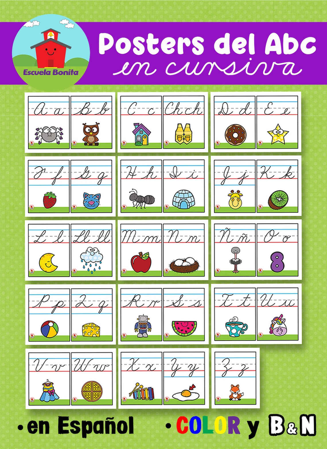 Posters Del Abecedario En Letra Cursiva / ABC Posters Cursive Letter ...