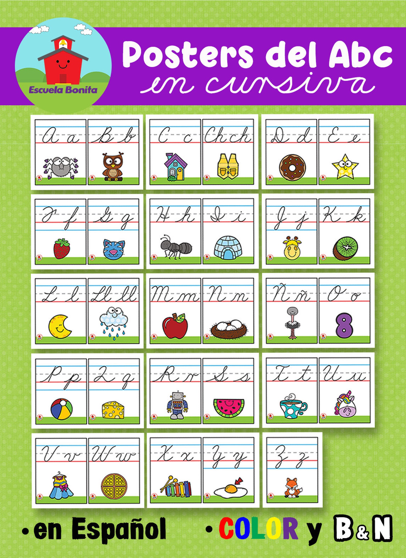 Posters Del Abecedario En Letra Cursiva / ABC Posters Cursive Letter ...