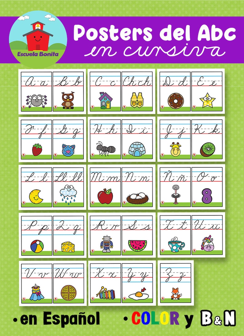Carteles del Abecedario en letra cursiva / ABC carteles letra cursiva ...