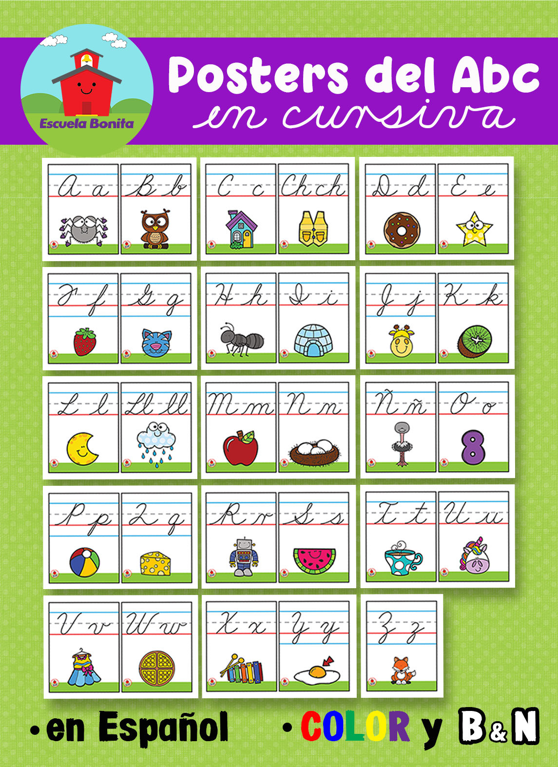 Posters Del Abecedario En Letra Cursiva / ABC Posters Cursive Letter ...