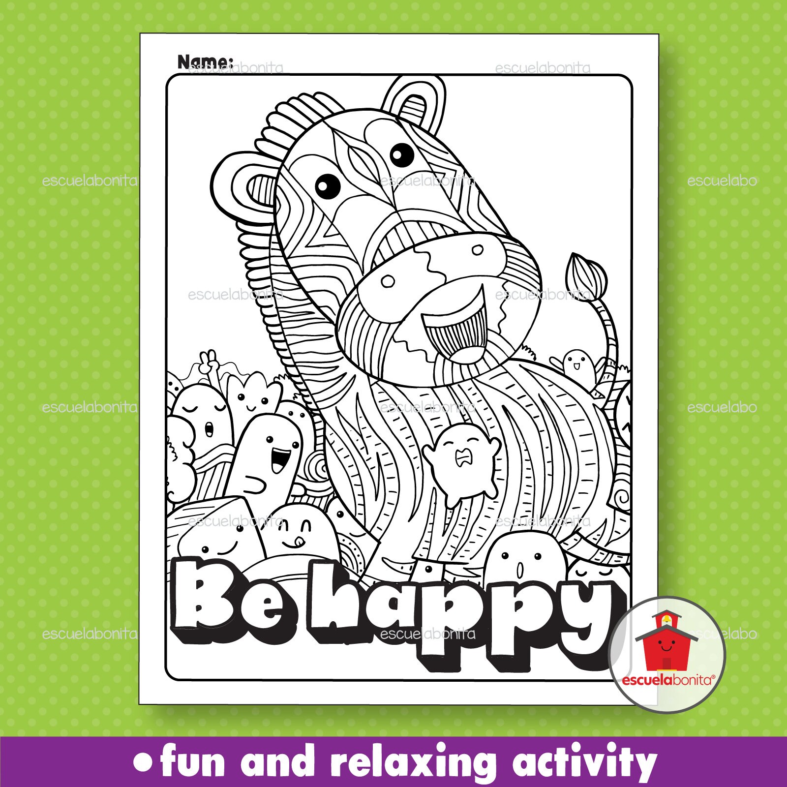 Doodle Coloring pages Cute Animals with positive affirmations - Etsy México