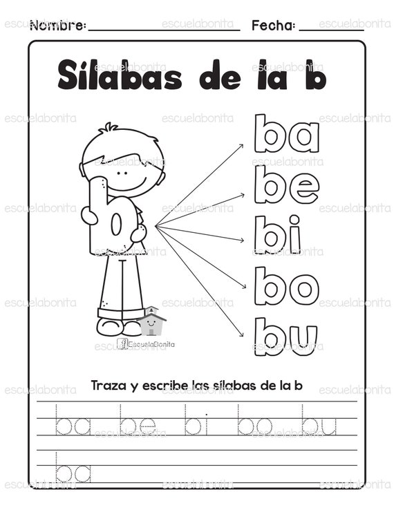 Sìlabas con la letra b - ba, be, bi, bo, bu. Con 3 hojas de