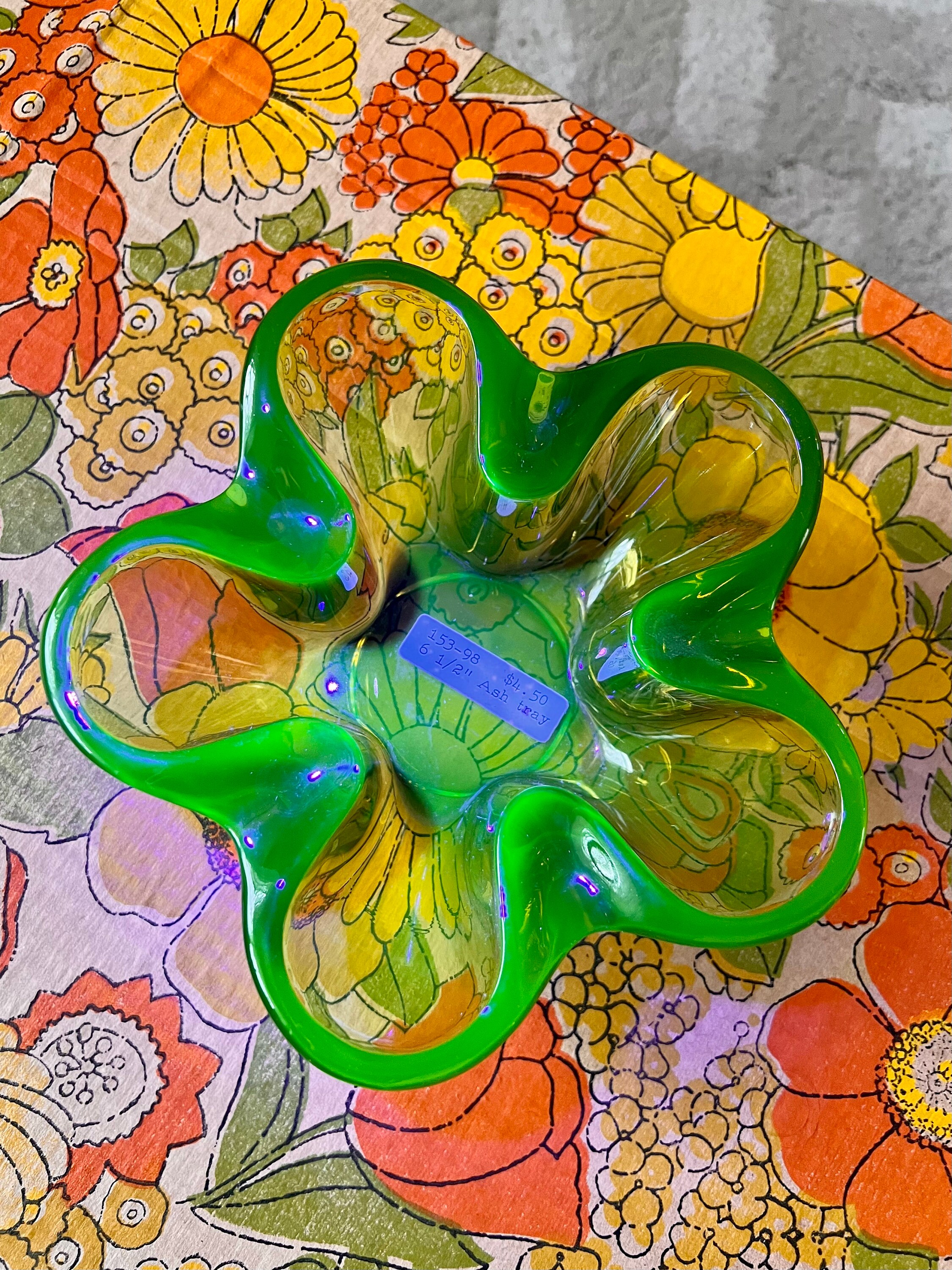 Rare Deadstock Uranium Green Glass Flower Power Midcentury - Etsy
