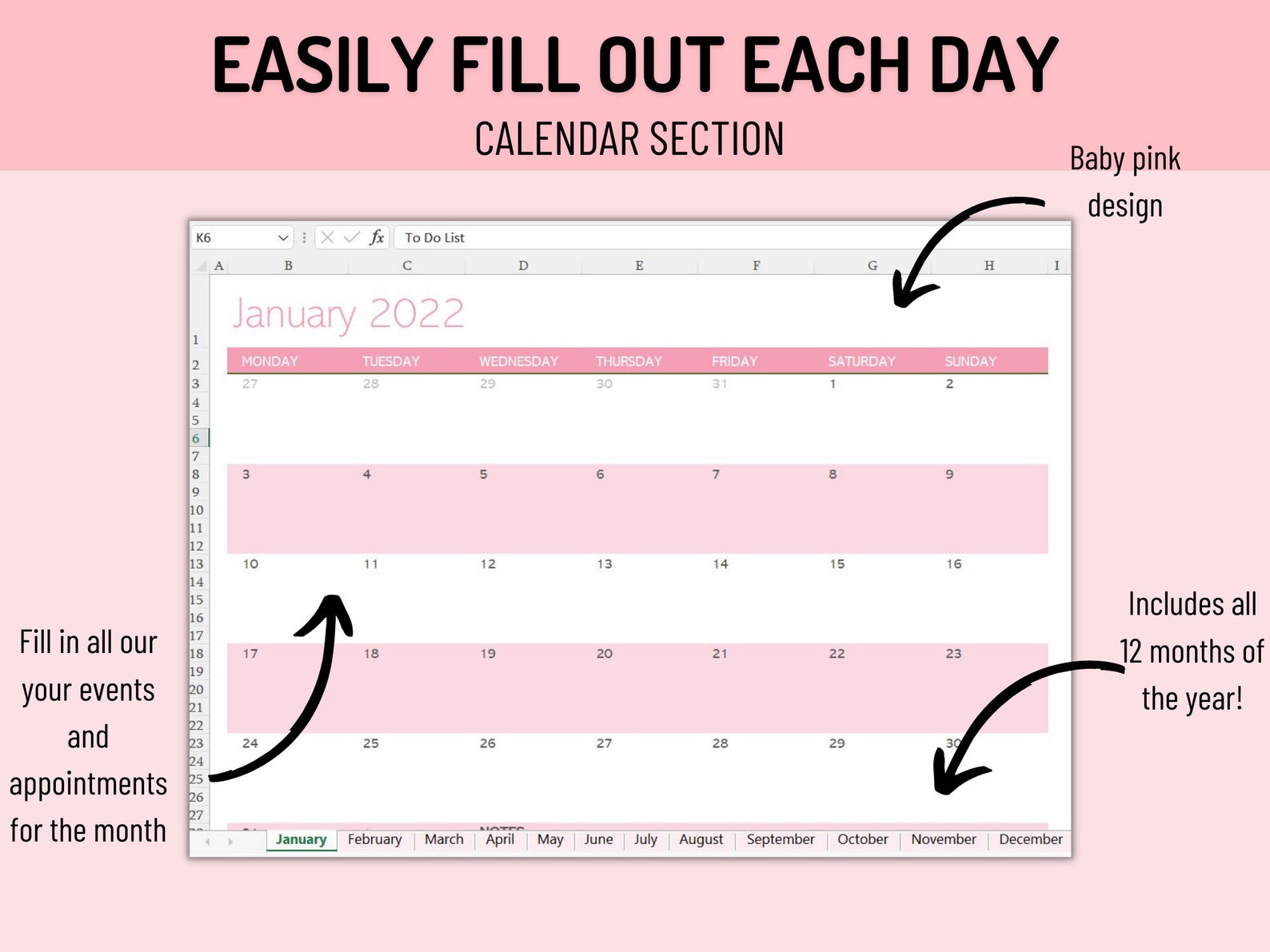 Monthly Planner Excel Spreadsheet | Digital | Organise Your Life | Any ...