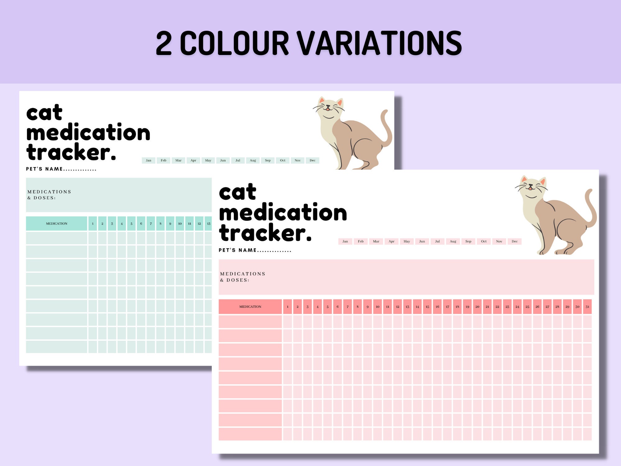 Pet Cat Medication Tracker Printable PDF Kitten Pill Organizer Medicine ...