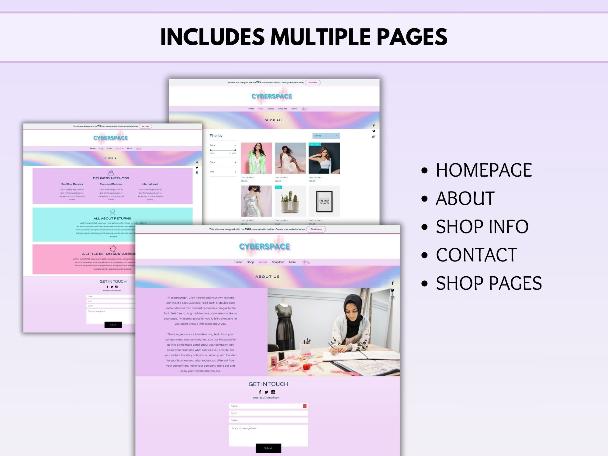 Futuristic Fashion Wix Website Template: Purple Blue E-commerce Theme ...