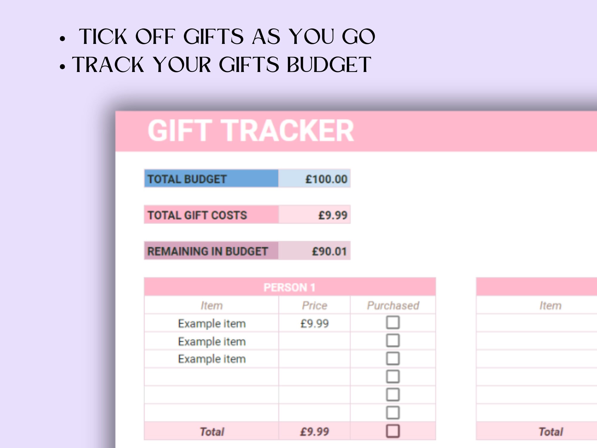 Gift Tracker Google Sheets Spreadsheet, Pink, Track Your Birthday and ...