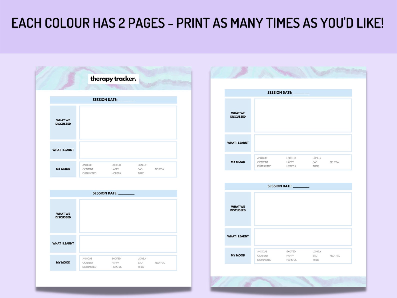 Therapy Tracker Printable in 3 Colours PDF Download 3 Sizes Therapy ...