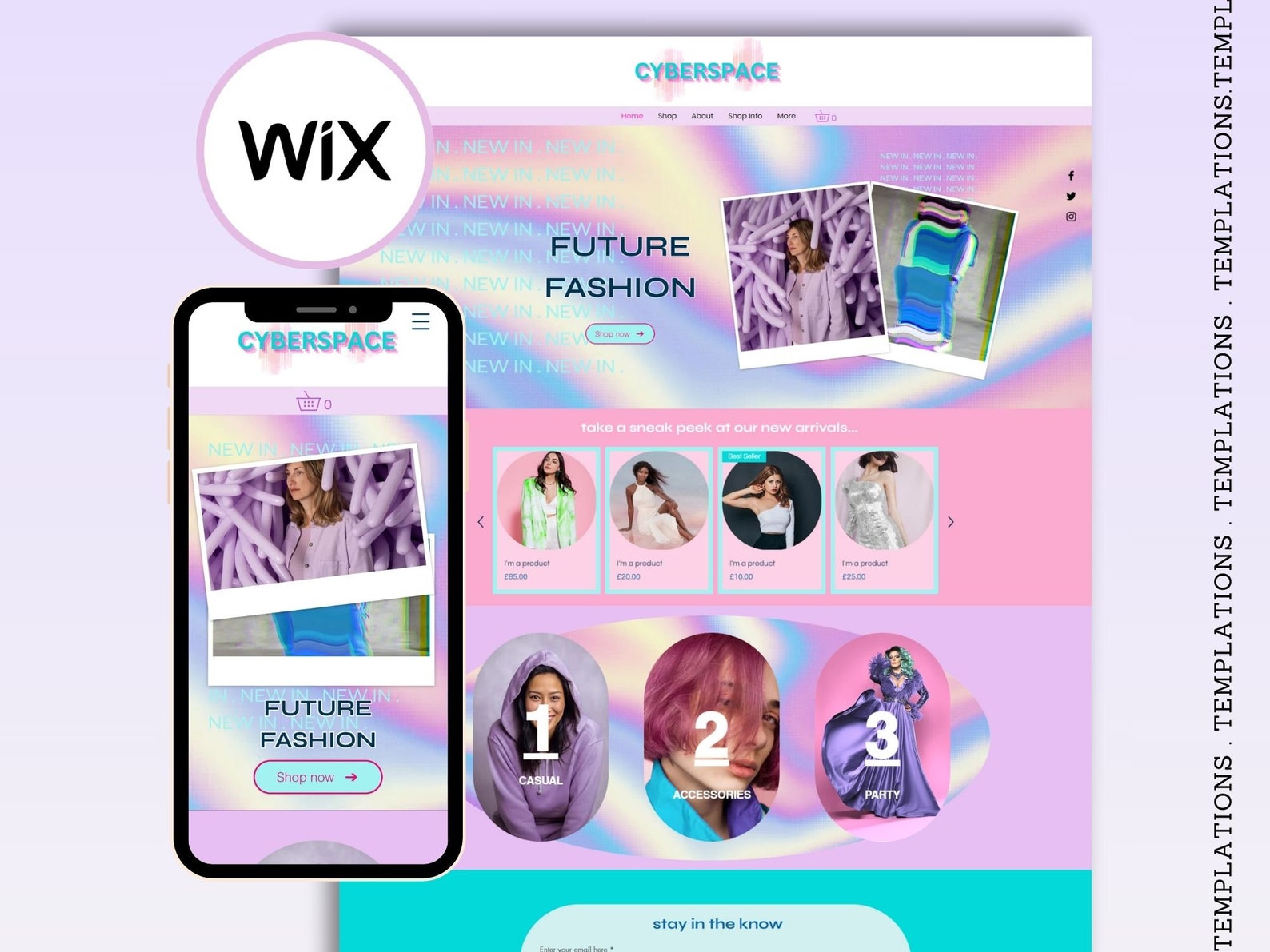 Futuristic Fashion Wix Website Template: Purple Blue E-commerce Theme ...