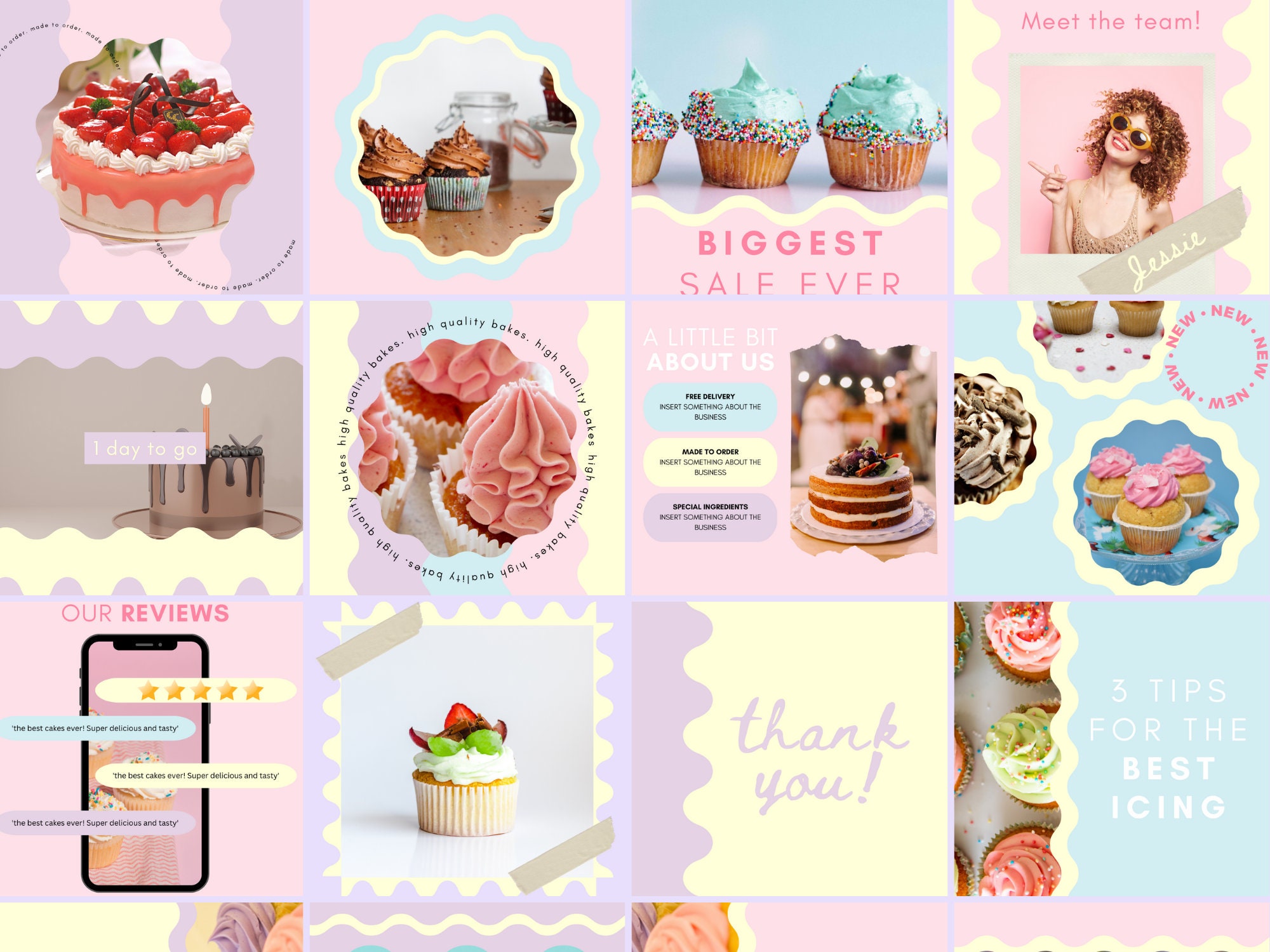 40 Pastel Instagram Posts Templates for Bakery or Cake Shop| Fully ...