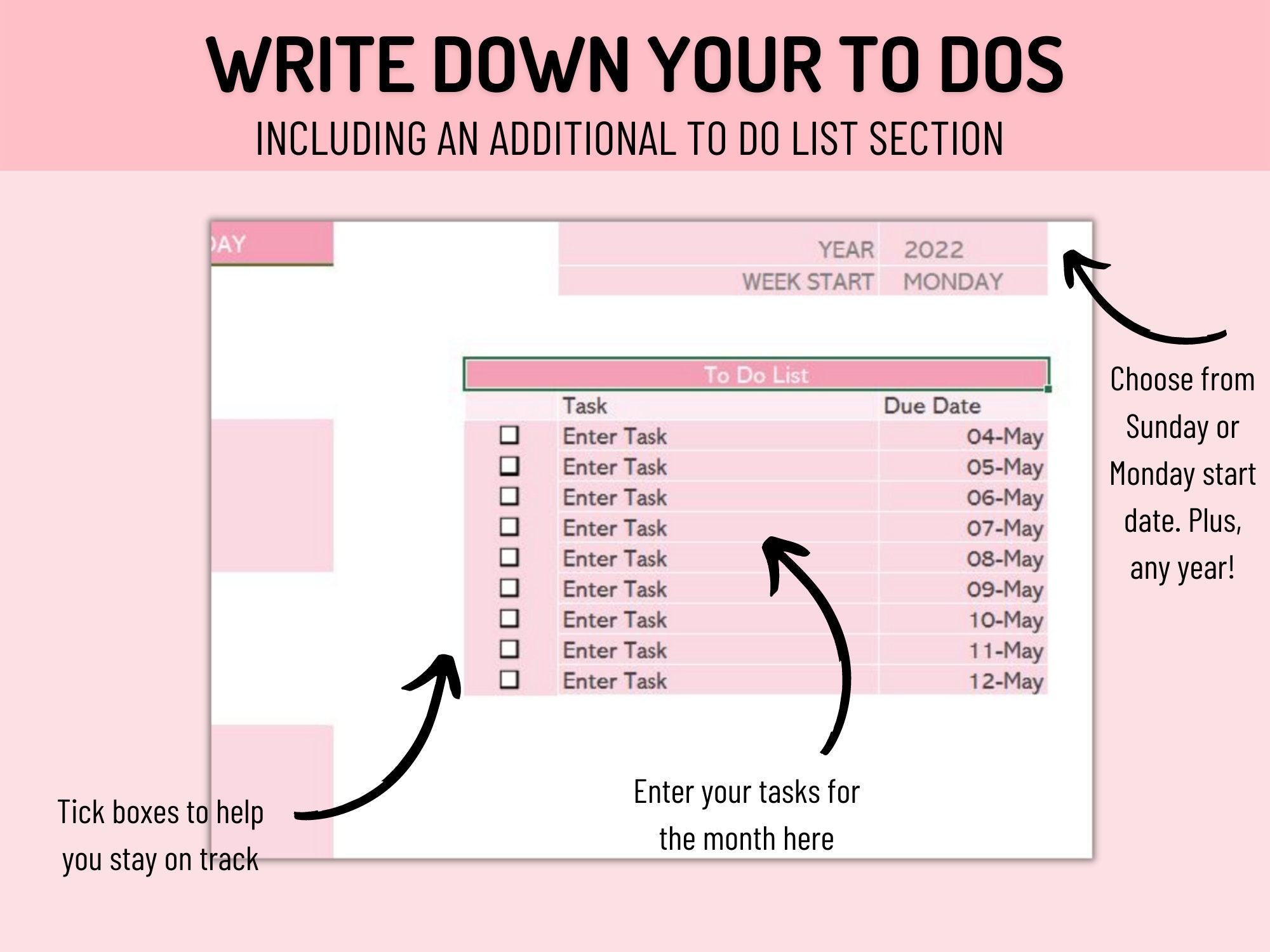 Monthly Planner Excel Spreadsheet Digital Organise Your - Etsy