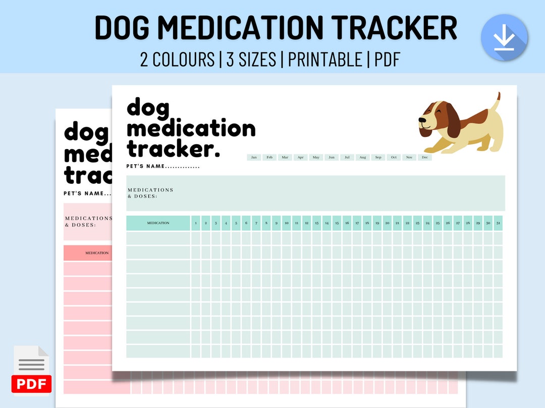 Pet Dog Medication Tracker | Printable PDF | Puppy Pill Organizer ...