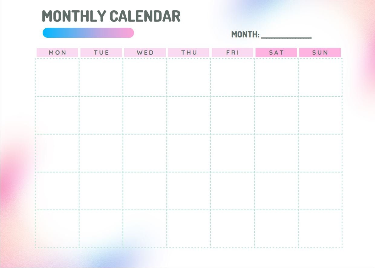 Monthly Calendar Planner in Pastel Pink and Blue | Printable PDF ...