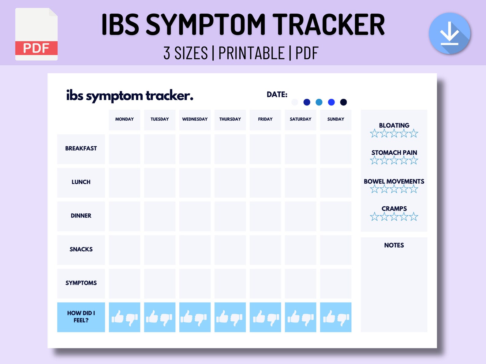 IBS Symptom Tracker: Printable Food Journal (PDF) - Etsy