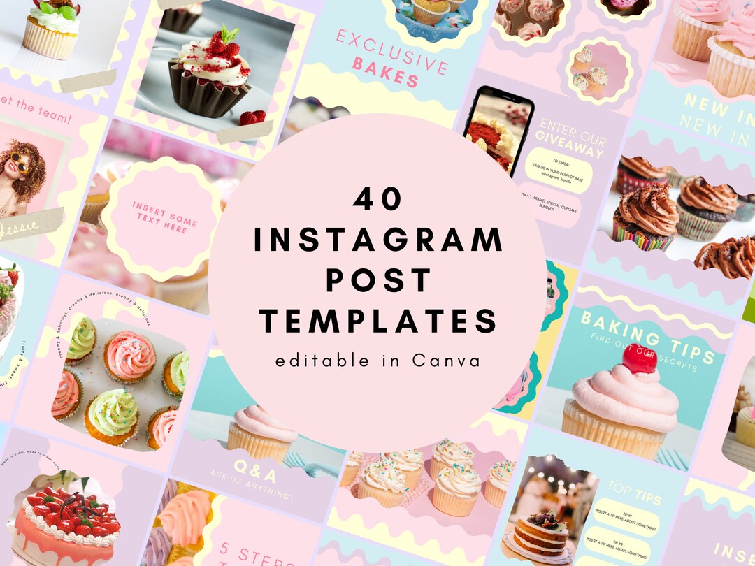40 Pastel Instagram Posts Templates for Bakery or Cake Shop| Fully ...