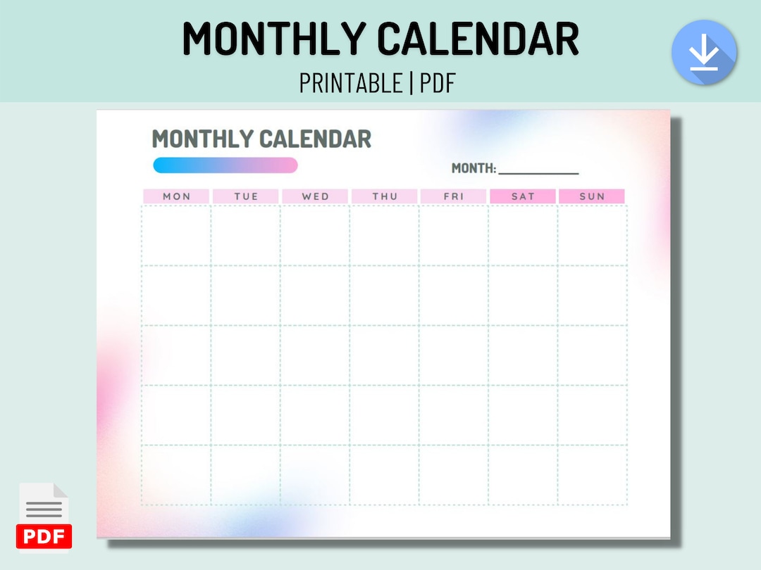 Monthly Calendar Planner in Pastel Pink and Blue | Printable PDF ...