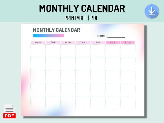 Monthly Calendar Planner in Pastel Pink and Blue Printable - Etsy