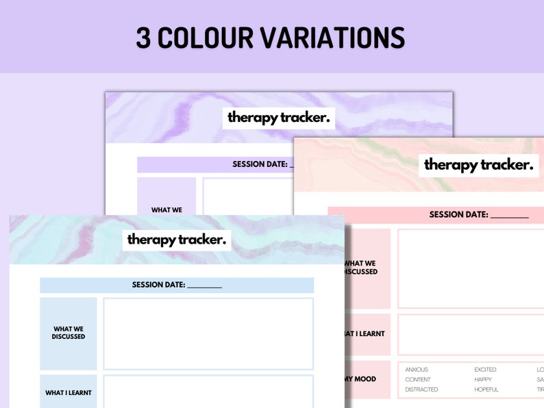 Therapy Tracker Printable in 3 Colours | PDF Download | 3 Sizes ...