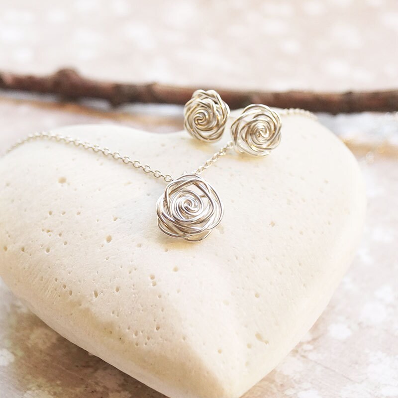 Sterling Silver Rose Necklace Valentines Jewelry Gift for - Etsy