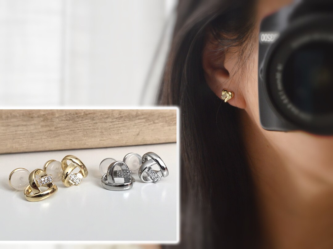 PAINLESS CLIPS U Heart Rhinestone Earrings Gold/silver Color ...