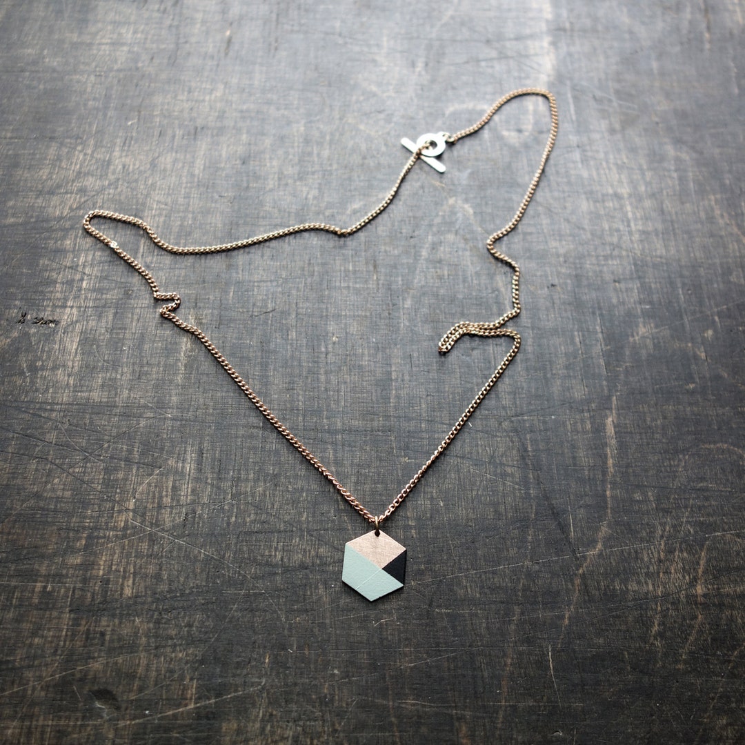 Necklace Hexagonal, Short Necklace,necklace Rosegold Colour, Geometric ...