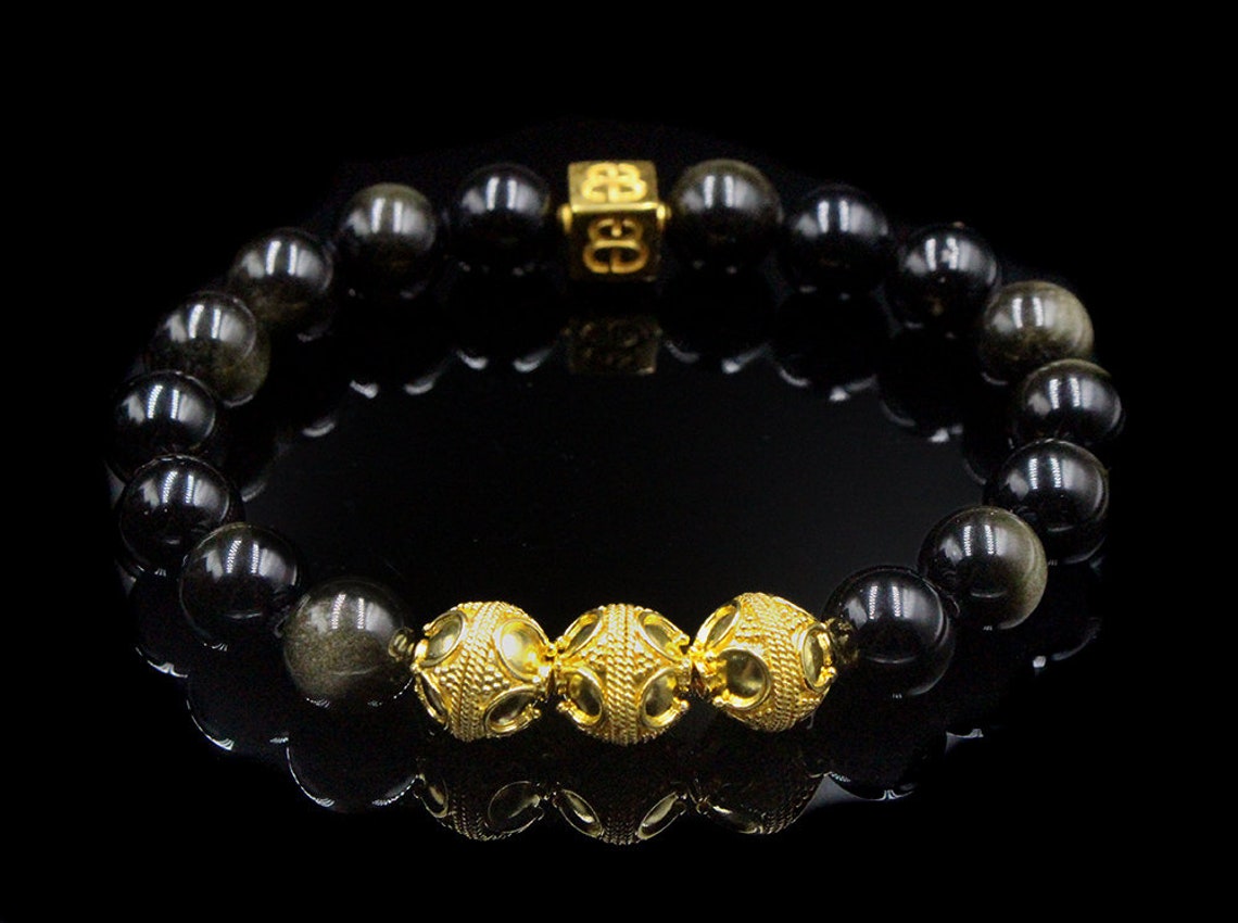 Golden Shimmer Obsidian Bracelet Men's Golden Obsidian | Etsy