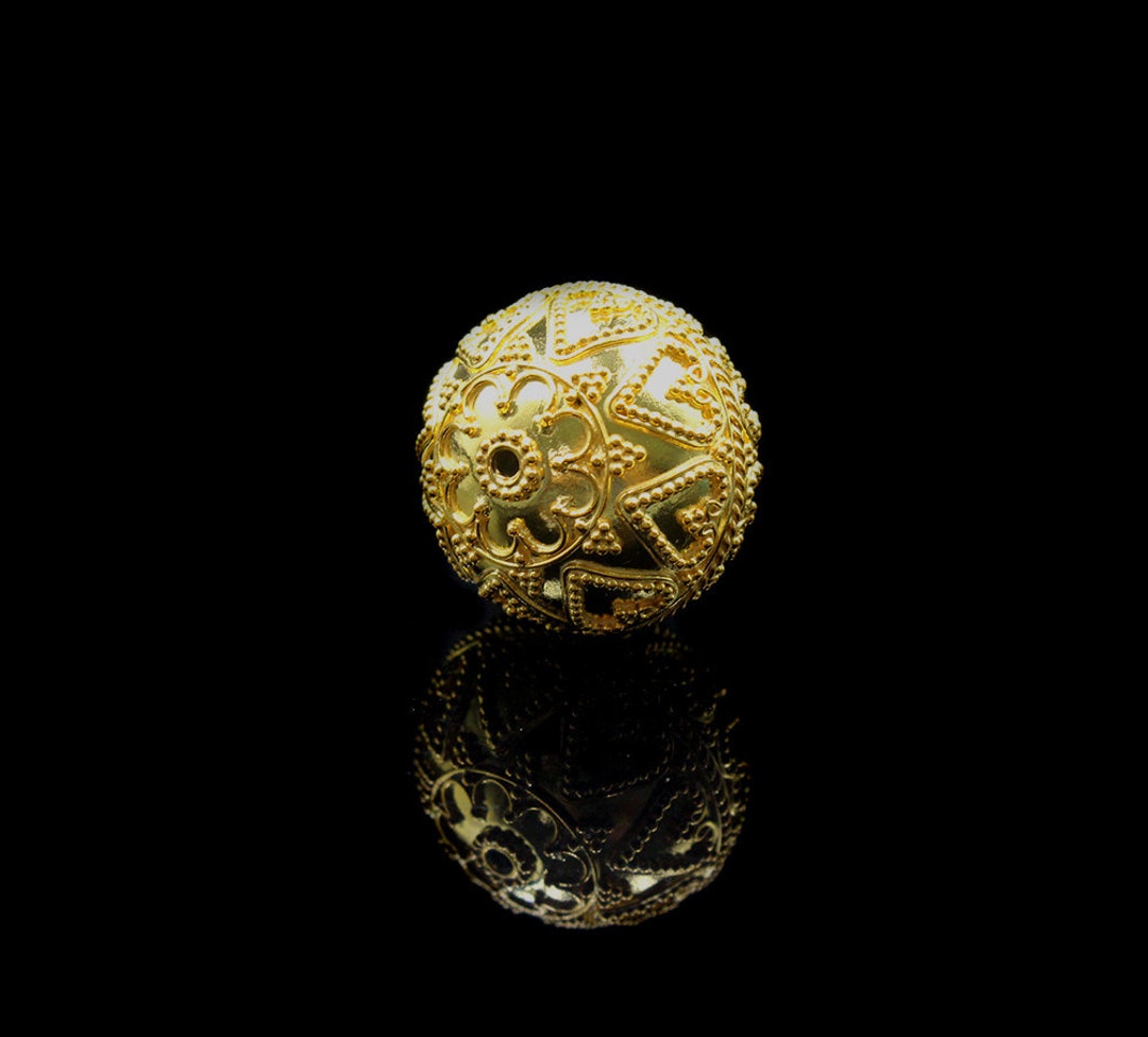 Single 22mm 22 Karat Gold Plated Sterling Silver Bead, Large Bali Bead ...