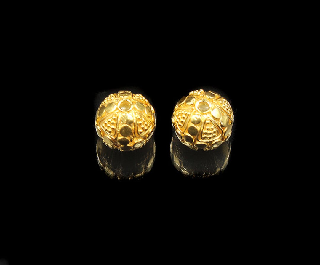 Two X 10mm 22K Gold Vemeil Bali Beads, Bali Beads, Vermeil Beads, 10mm ...