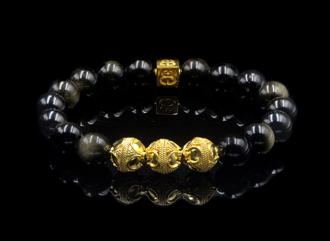Golden Shimmer Obsidian Bracelet, Men's Golden Obsidian Bracelet, Men's ...
