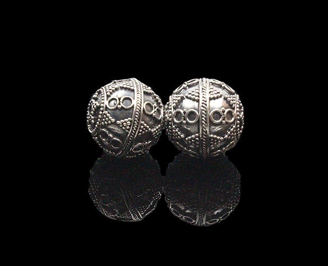 Two x 16mm Sterling Silver Bali Beads 16mm Silver Beads | Etsy