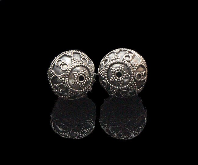 Two x 16mm Sterling Silver Bali Beads 16mm Silver Beads | Etsy