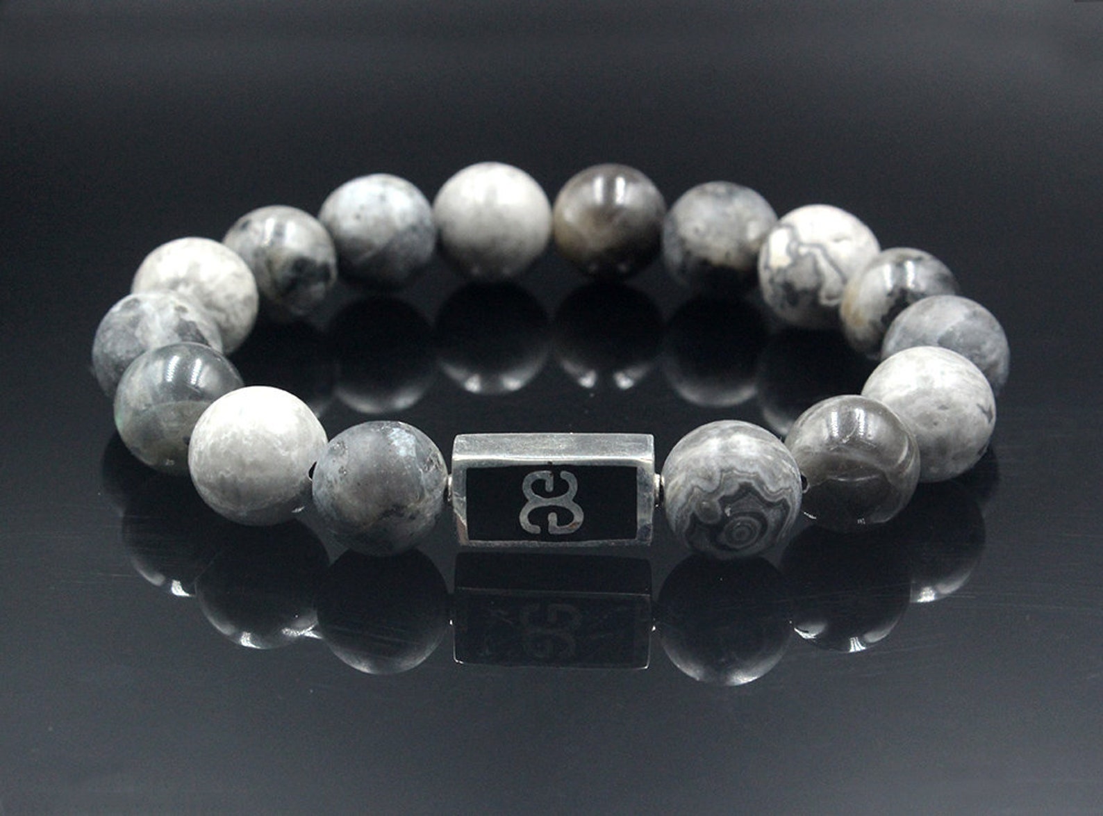 Men's Bracelet, Mixed Grey Stone Bracelet for Men, Grey Jasper and ...