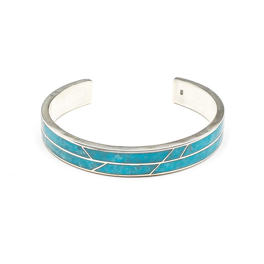 Turquoise and Sterling Silver Cuff Bracelet, Unisex Turquoise Bracelet ...