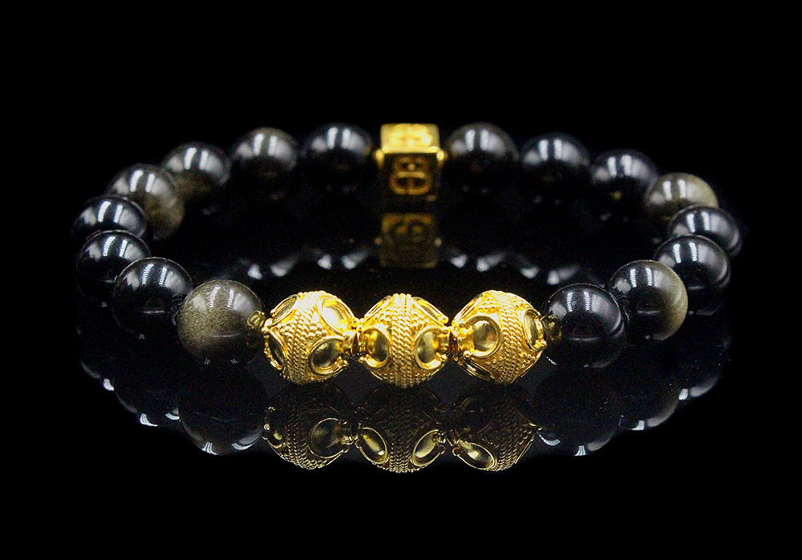 Golden Shimmer Obsidian Bracelet Men's Golden Obsidian | Etsy