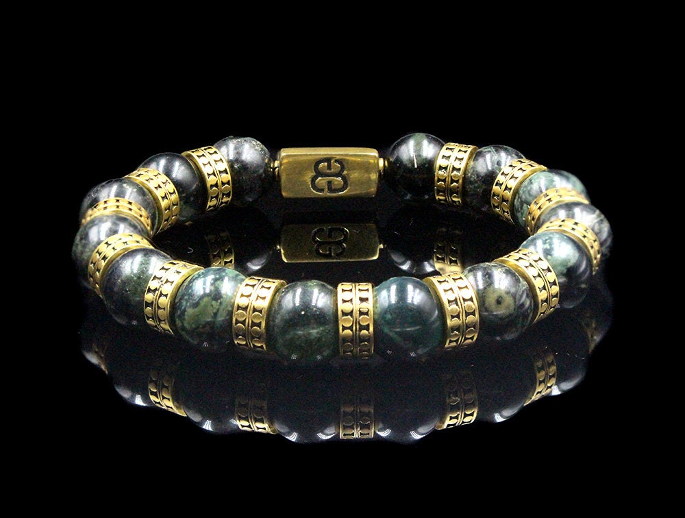 Men's Jade and Gold Bracelet Jade and Gold Beads | Etsy