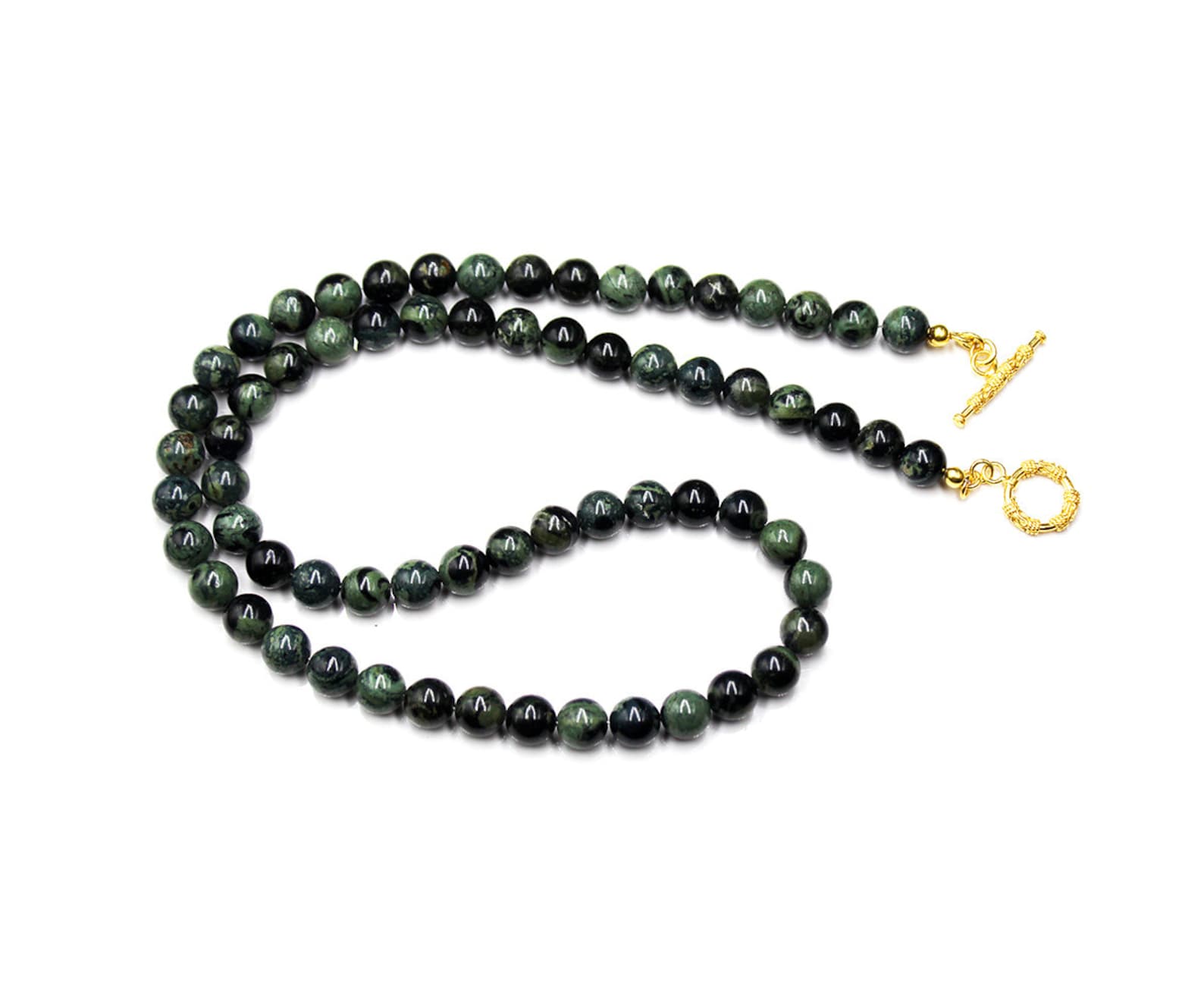 Dark Green Jade Necklace, Men's Necklace, Beaded Necklace Men, Nephrite ...