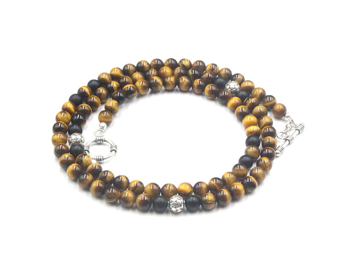 Men's Necklace Tiger's Eye and Sterling Silver | Etsy