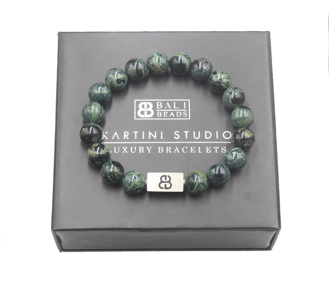 Dark Green Jade Bracelet, Men's Jade and Sterling Silver Bracelet, Men ...