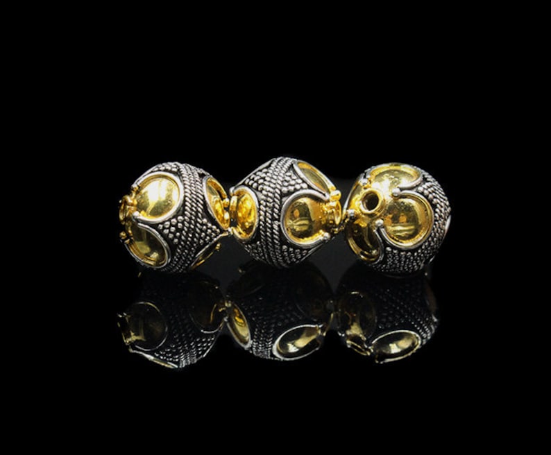 Three 12mm Sterling Silver and 22 Karat Gold Beads 12mm Bali - Etsy