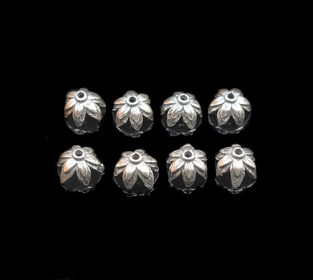 Eight X Sterling Silver Bali Bead Caps. Silver Bead Caps. 8 Sterling ...