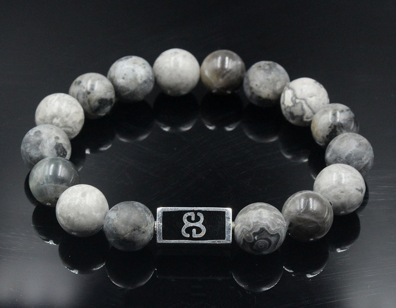 Men's Bracelet, Mixed Grey Stone Bracelet for Men, Grey Jasper and ...