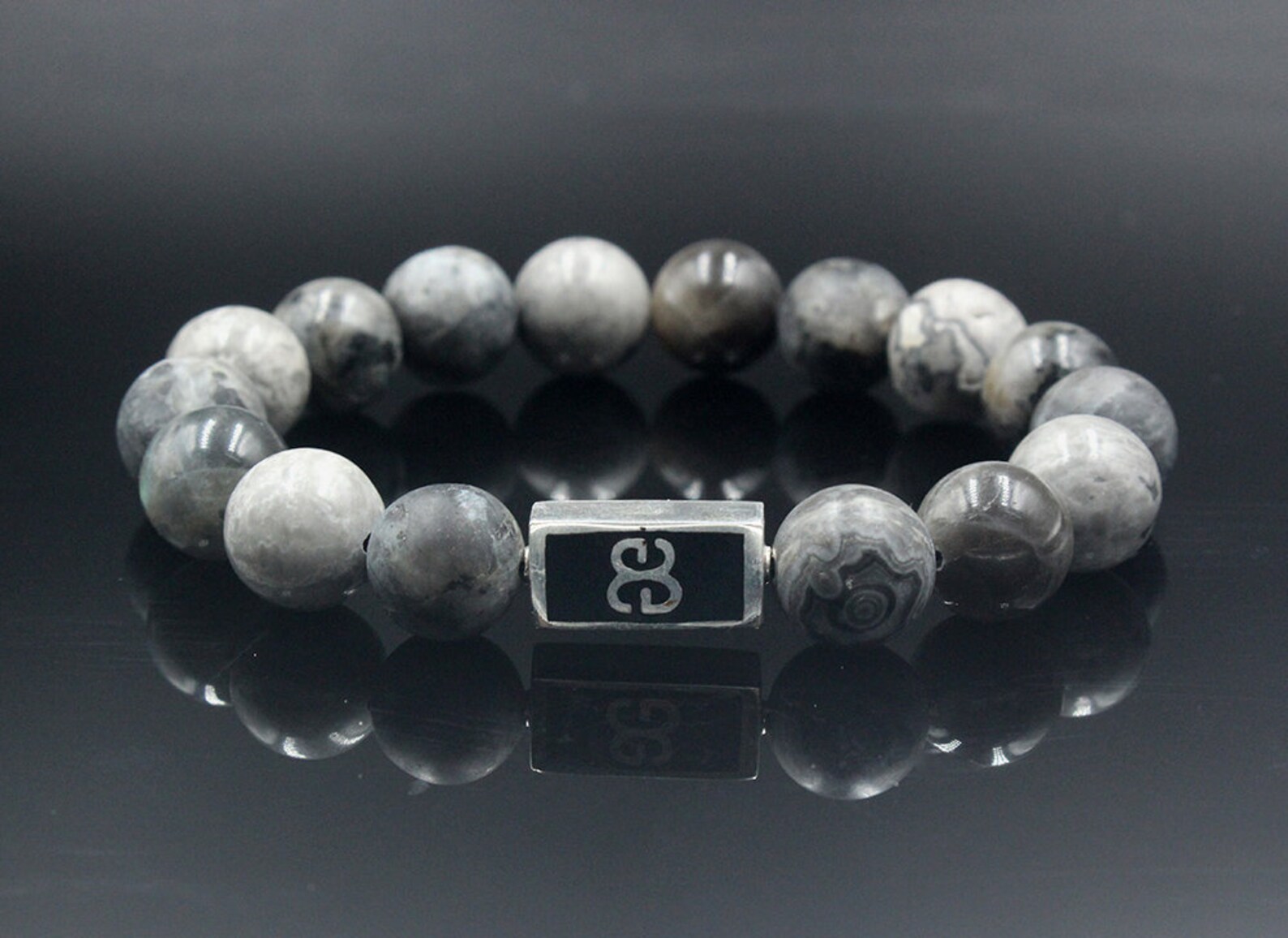 Men's Bracelet, Mixed Grey Stone Bracelet for Men, Grey Jasper and ...