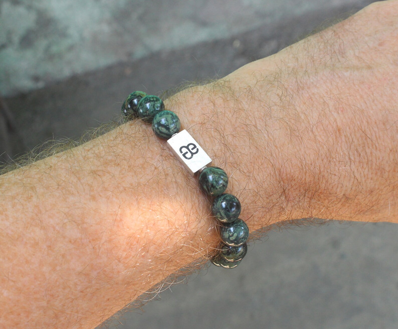 Dark Green Jade Bracelet, Men's Jade and Sterling Silver Bracelet, Men ...