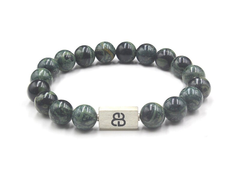 Dark Green Jade Bracelet, Men's Jade and Sterling Silver Bracelet, Men ...