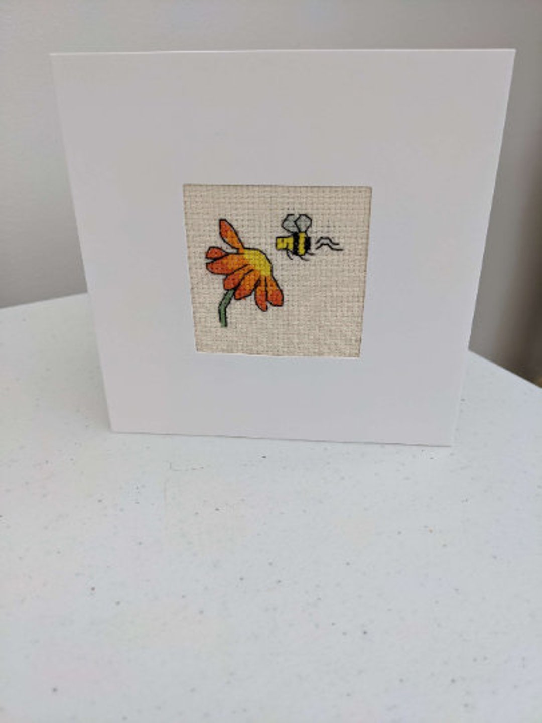 Bee and Flower Cross Stitch Card - Etsy